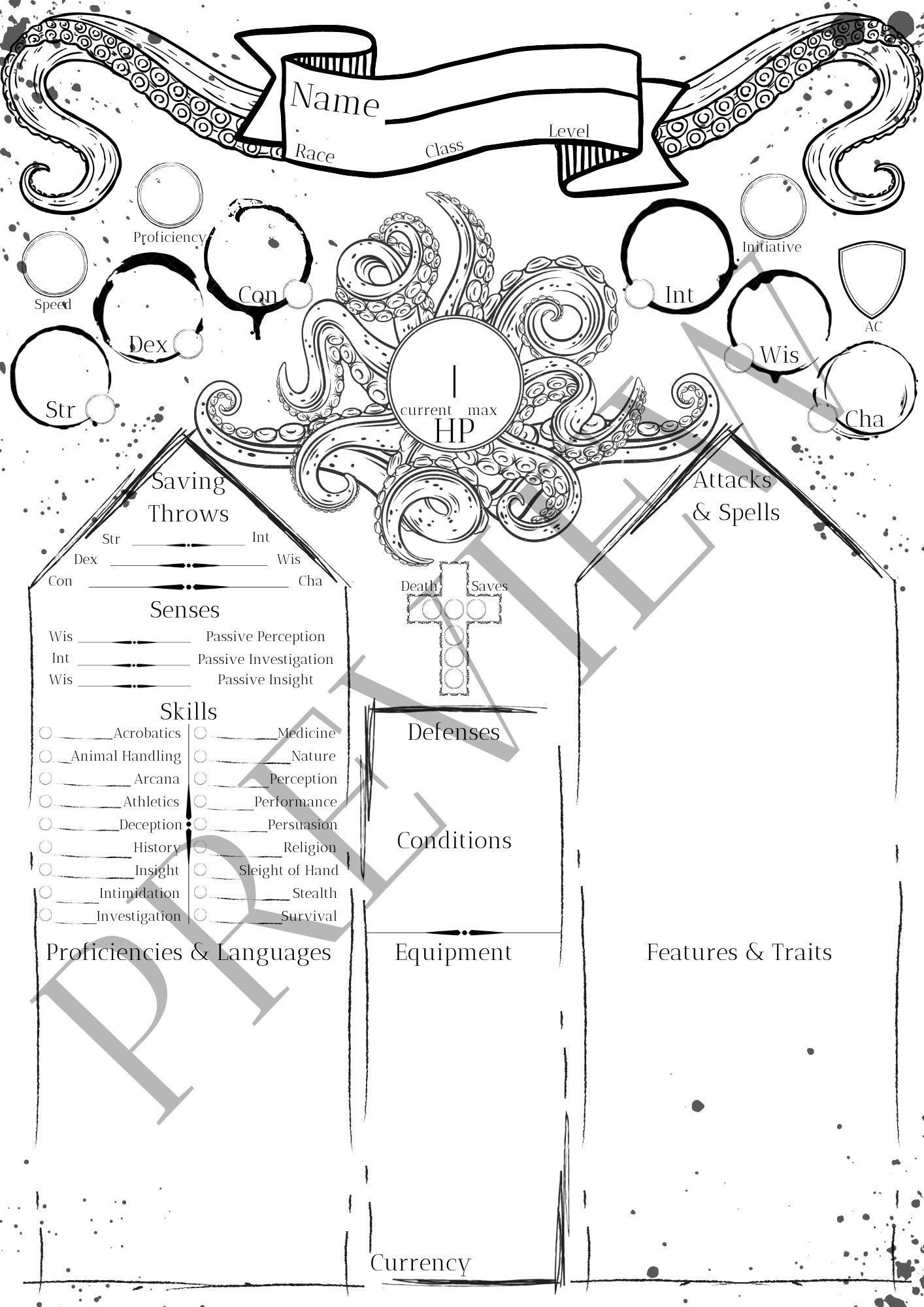 Dnd 5e Character Sheet Printable: Dungeons and Dragons Dark Warlock and ...