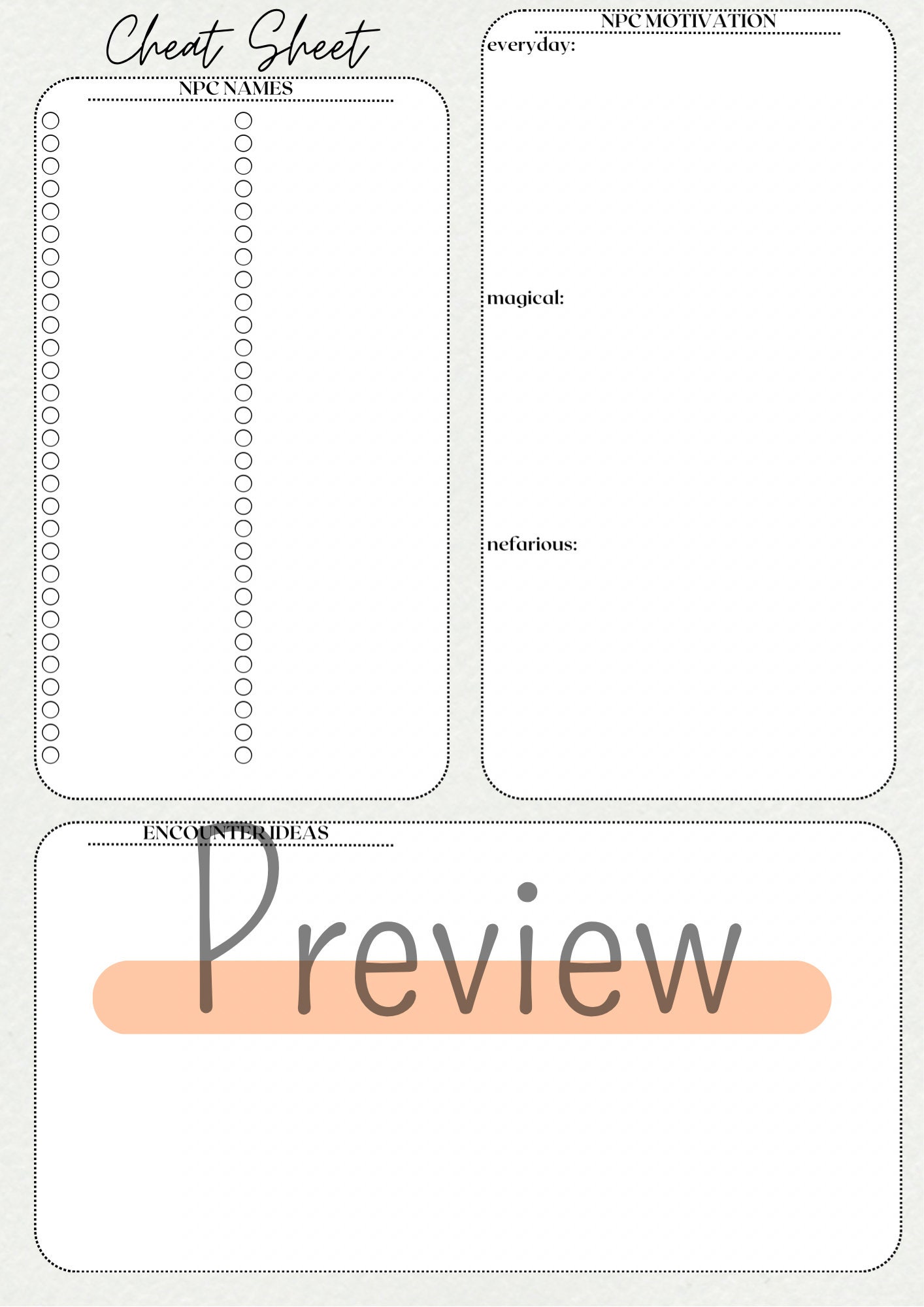 A4 Dungeon Master (DM) Helper Tool Sheets | World Building | Session ...