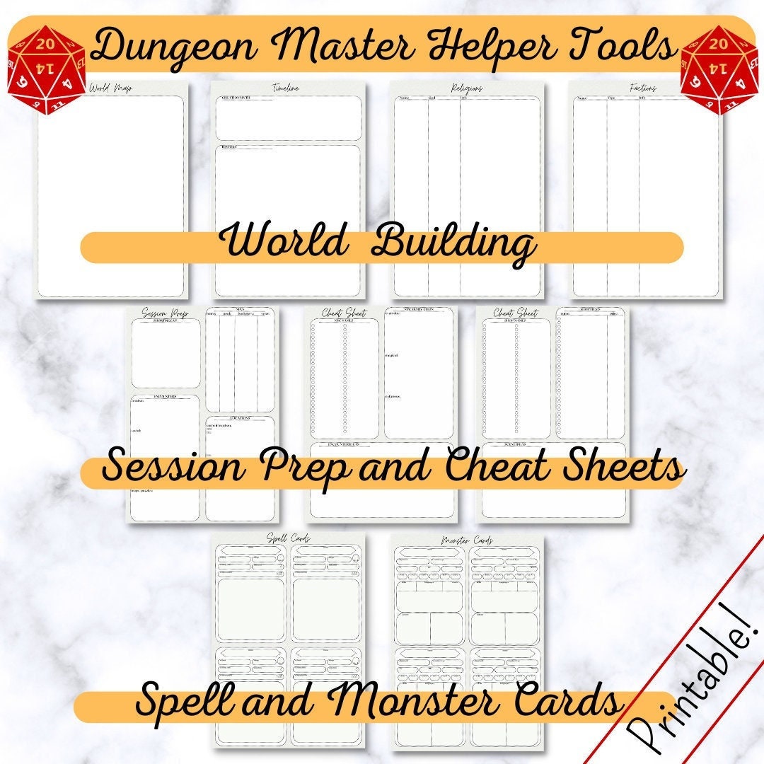 A4 Dungeon Master (DM) Helper Tool Sheets | World Building | Session ...