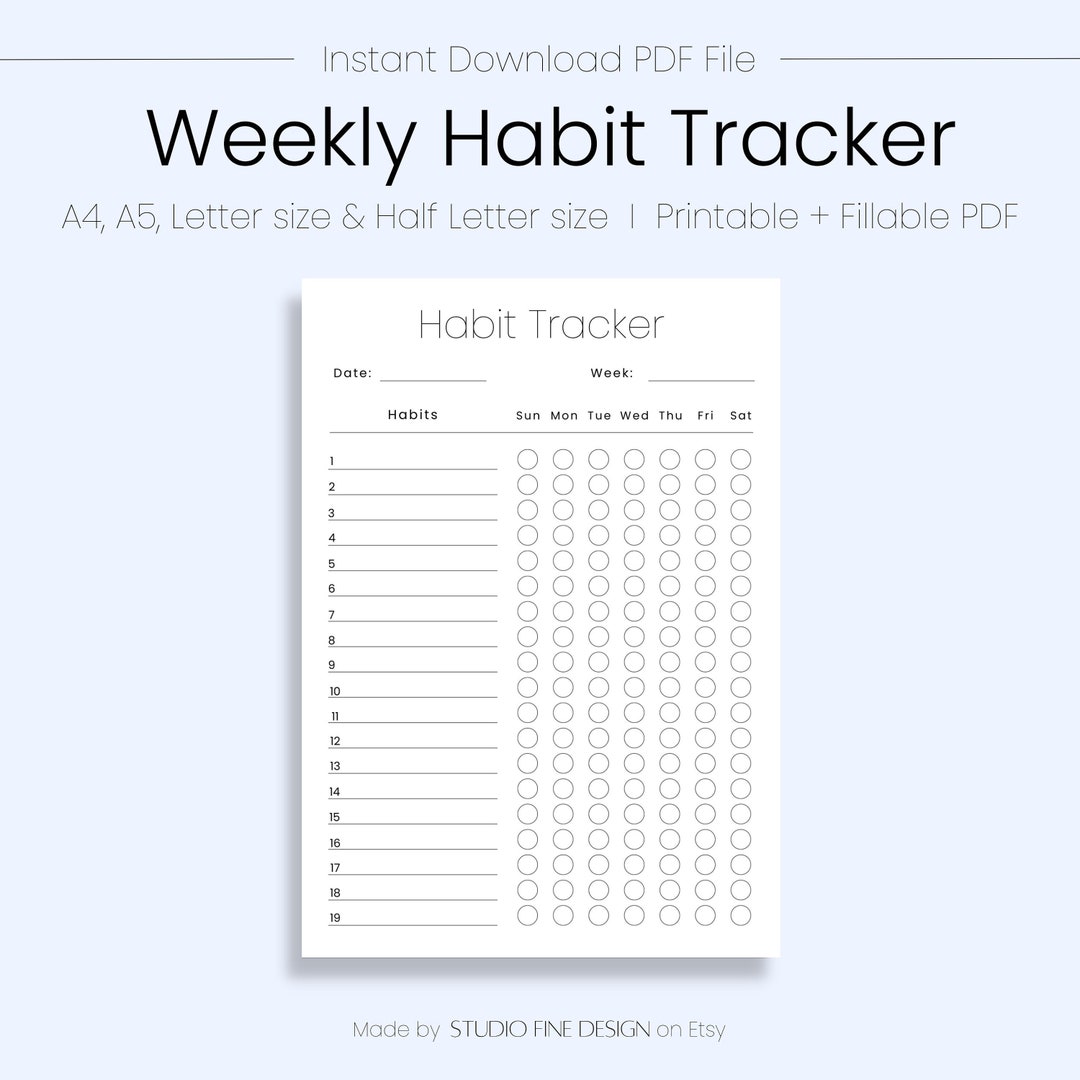 Weekly Habit Tracker Printable, A4/A5/US Letter, Instant Download ...