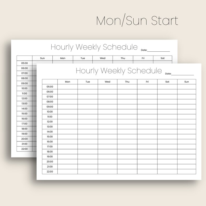 Weekly 24h Hourly Planner Printable 24h Clock A4/US Letter - Etsy
