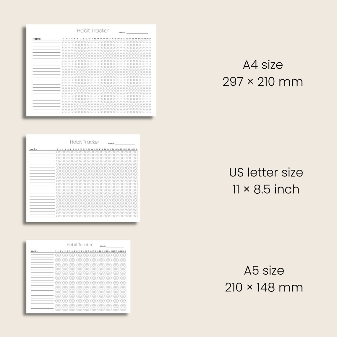 Monthly Habit Tracker Printable Landscape A4/A5/US Letter - Etsy
