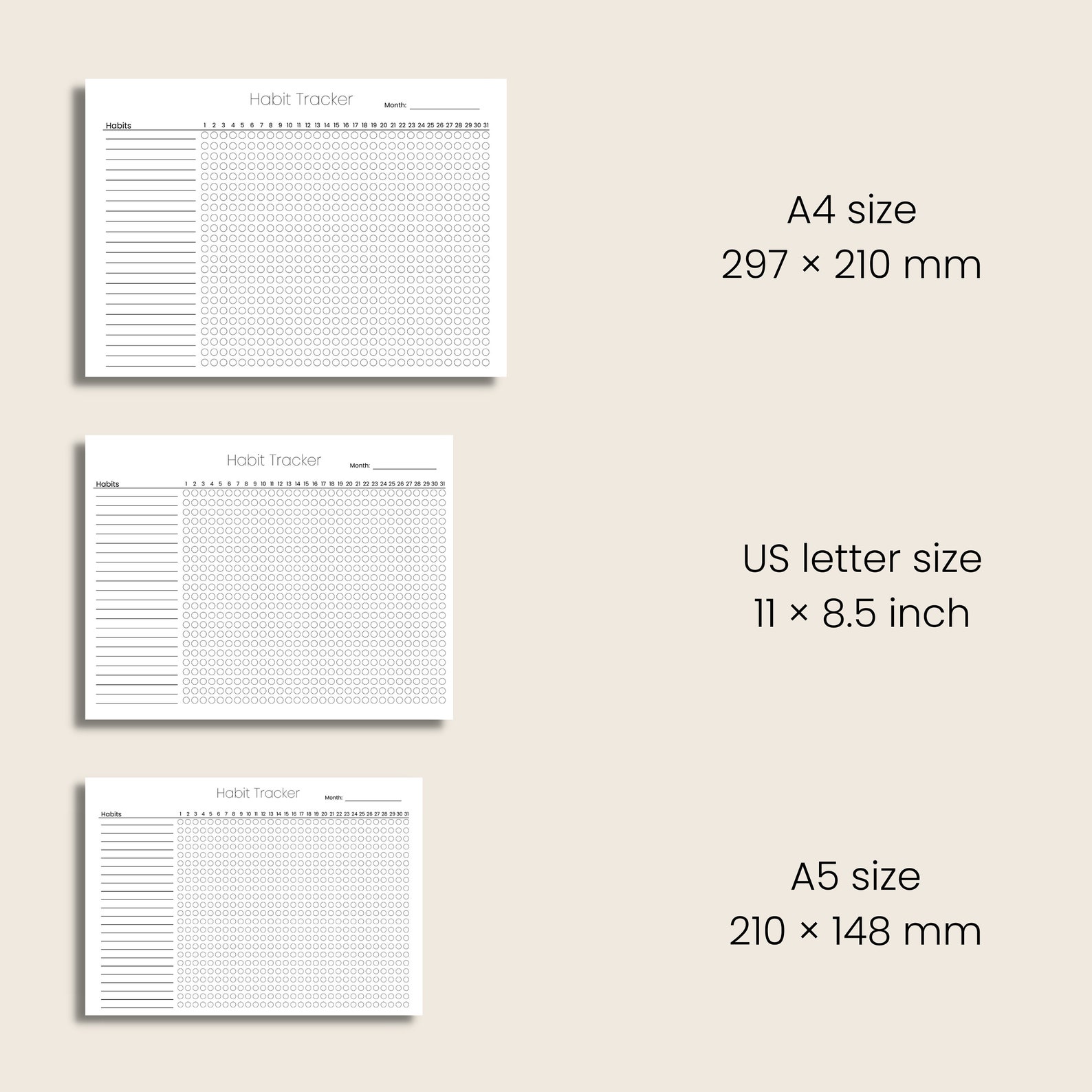 Monthly Habit Tracker Printable Landscape A4/A5/US Letter - Etsy