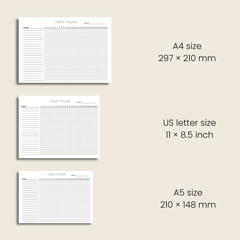 Monthly Habit Tracker Printable Landscape A4/A5/US Letter - Etsy