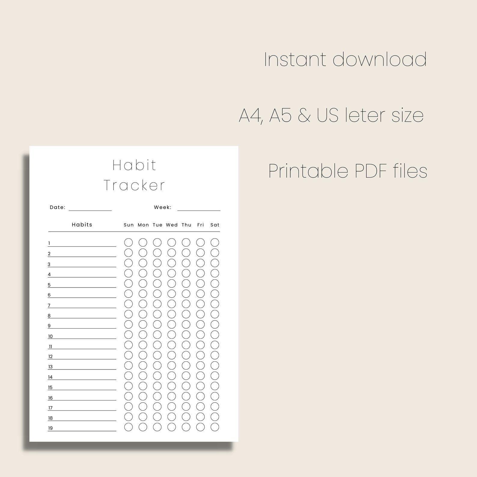 Weekly Habit Tracker Printable A4/A5/US Letter Instant - Etsy