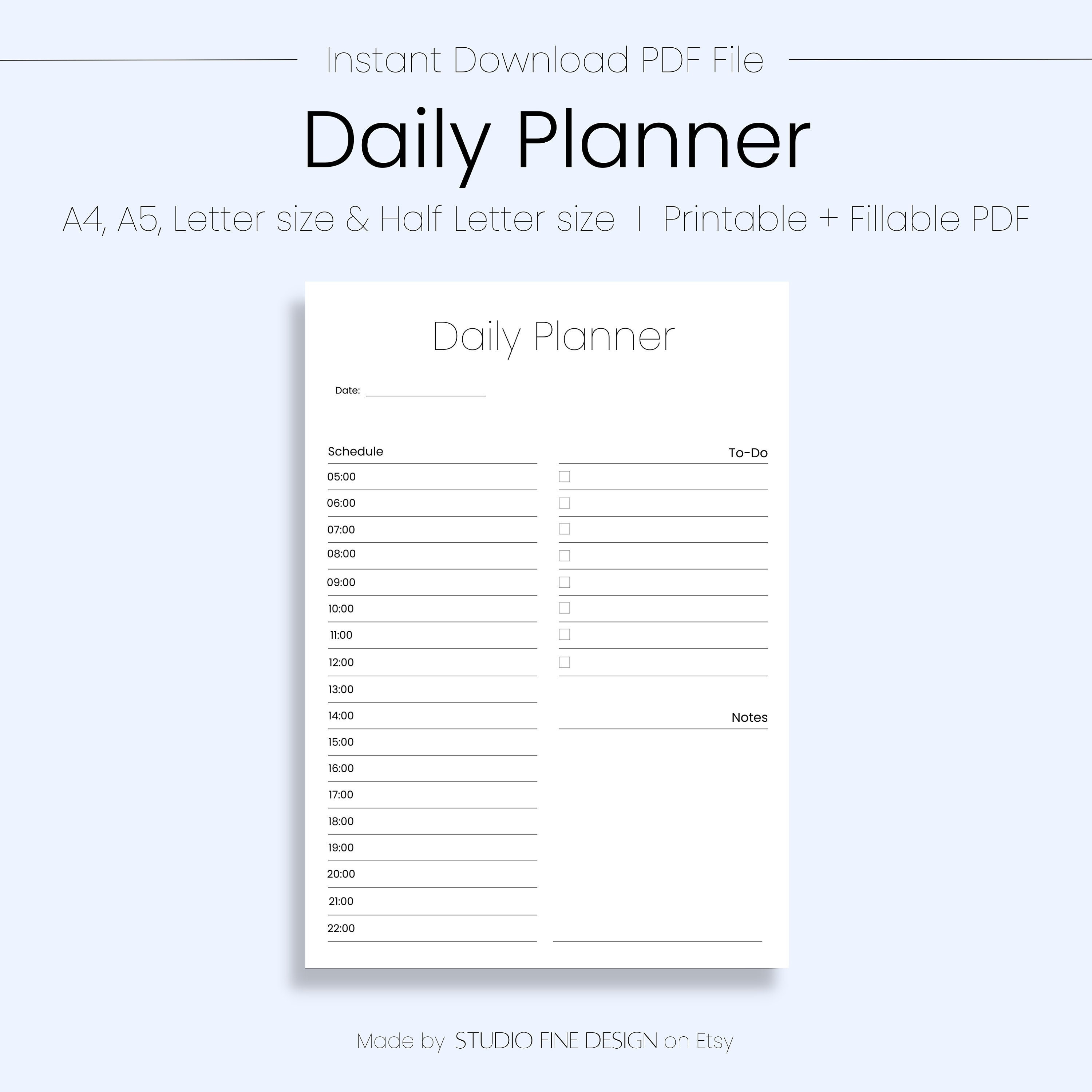 Daily Planner Printable, A4/A5/US Letter, Instant Download, Daily ...