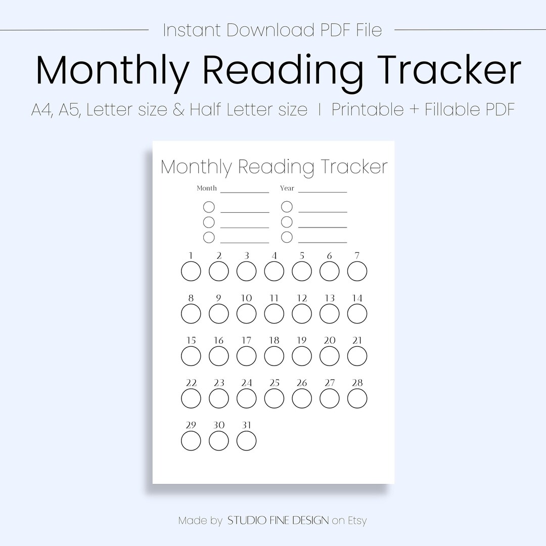 Monthly Reading Tracker, Monthly Tracker, Reading Journal, Reading ...