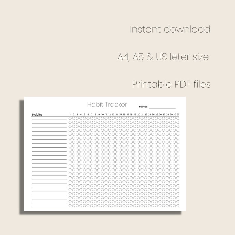 Monthly Habit Tracker Printable Landscape A4/A5/US Letter - Etsy