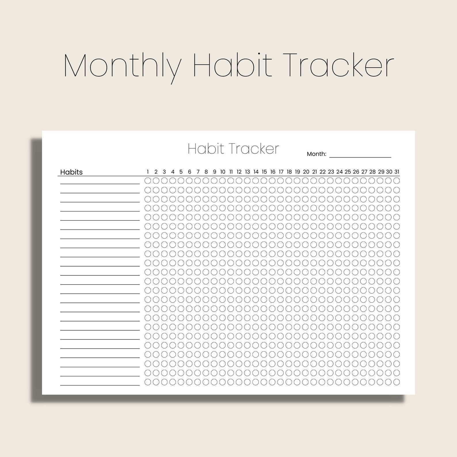Monthly Habit Tracker Printable Landscape A4/A5/US Letter - Etsy