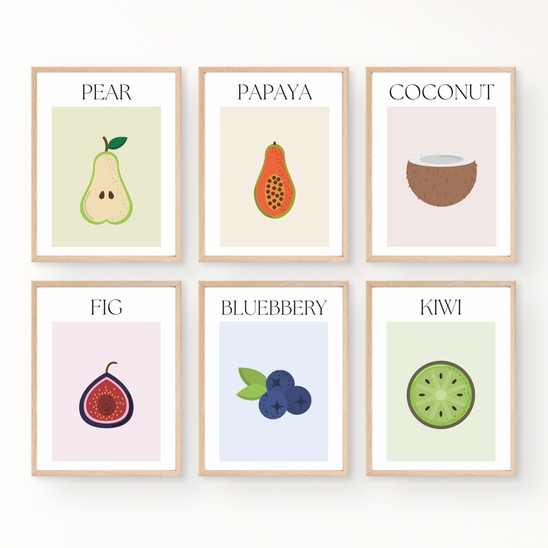 Kitchen Wall Art Set of 6 Prints Colorful Fruit Poster - Etsy