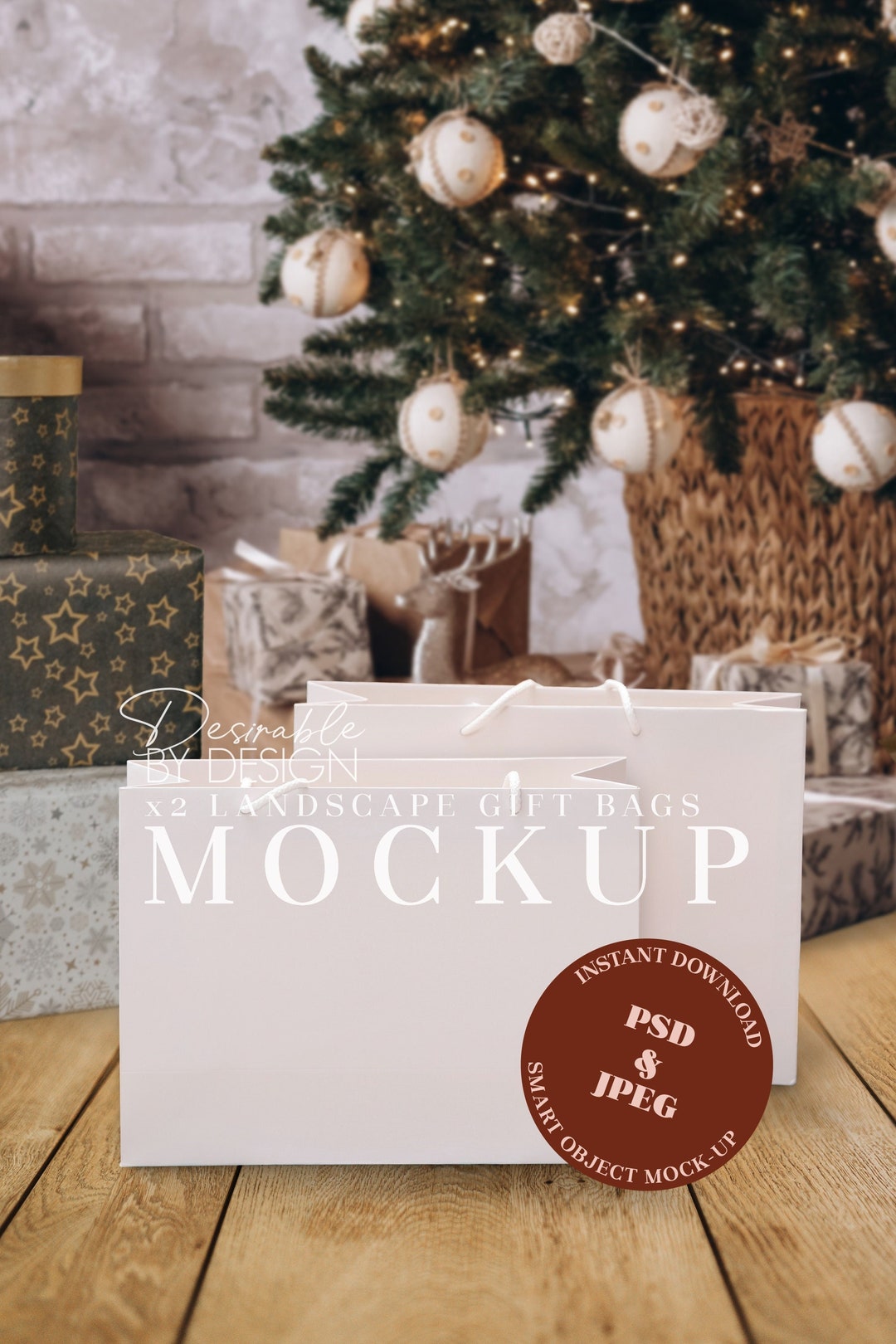 Two Landscape Gift Bags Mock-up / PSD Smart Object Christmas Holidays ...