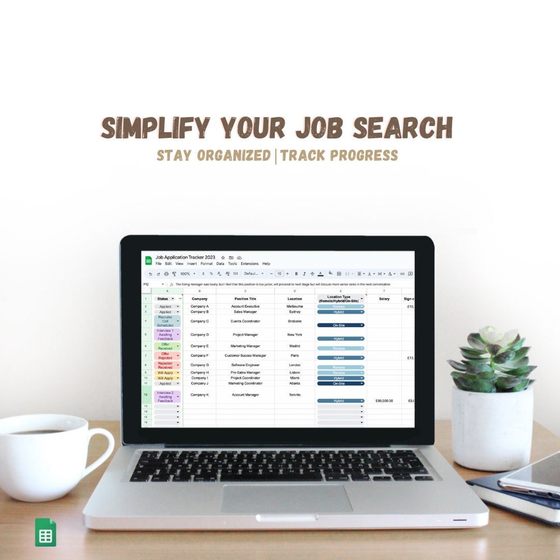 Job Application Tracker, Digital Job Search Tracker, Job Hunt Planner ...