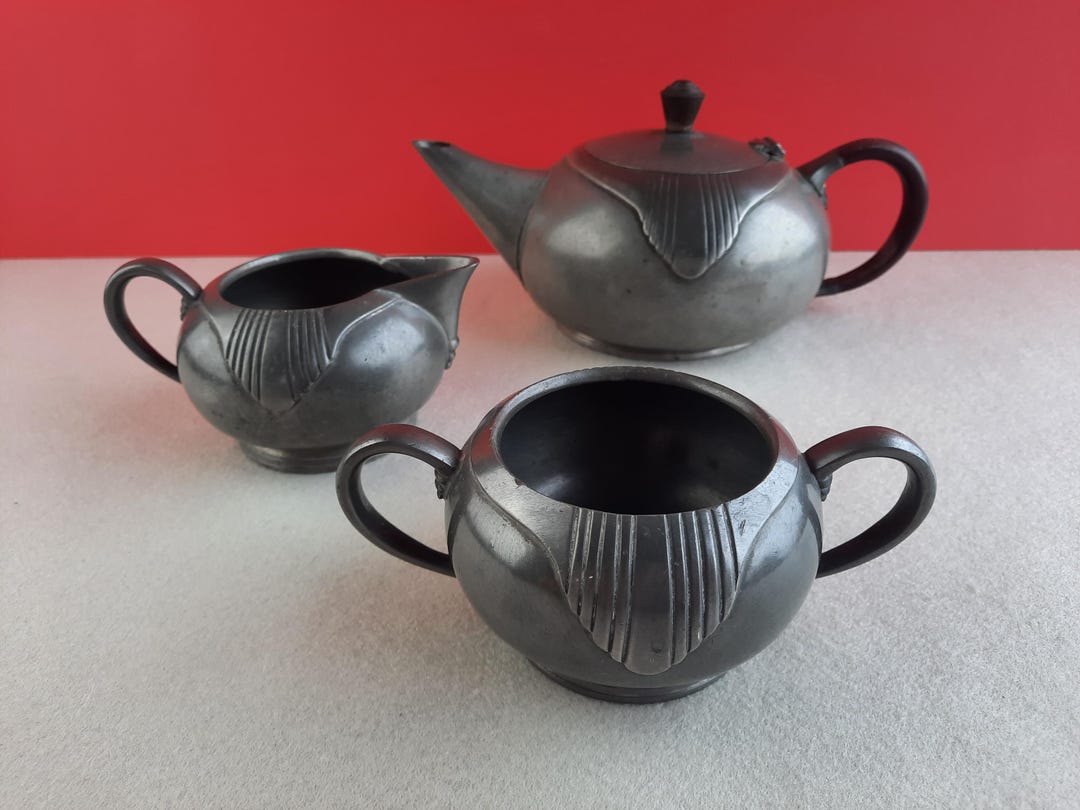 1920s Art Deco Pewter Tea Pot Set | Unusual Example Made in Birmingham ...