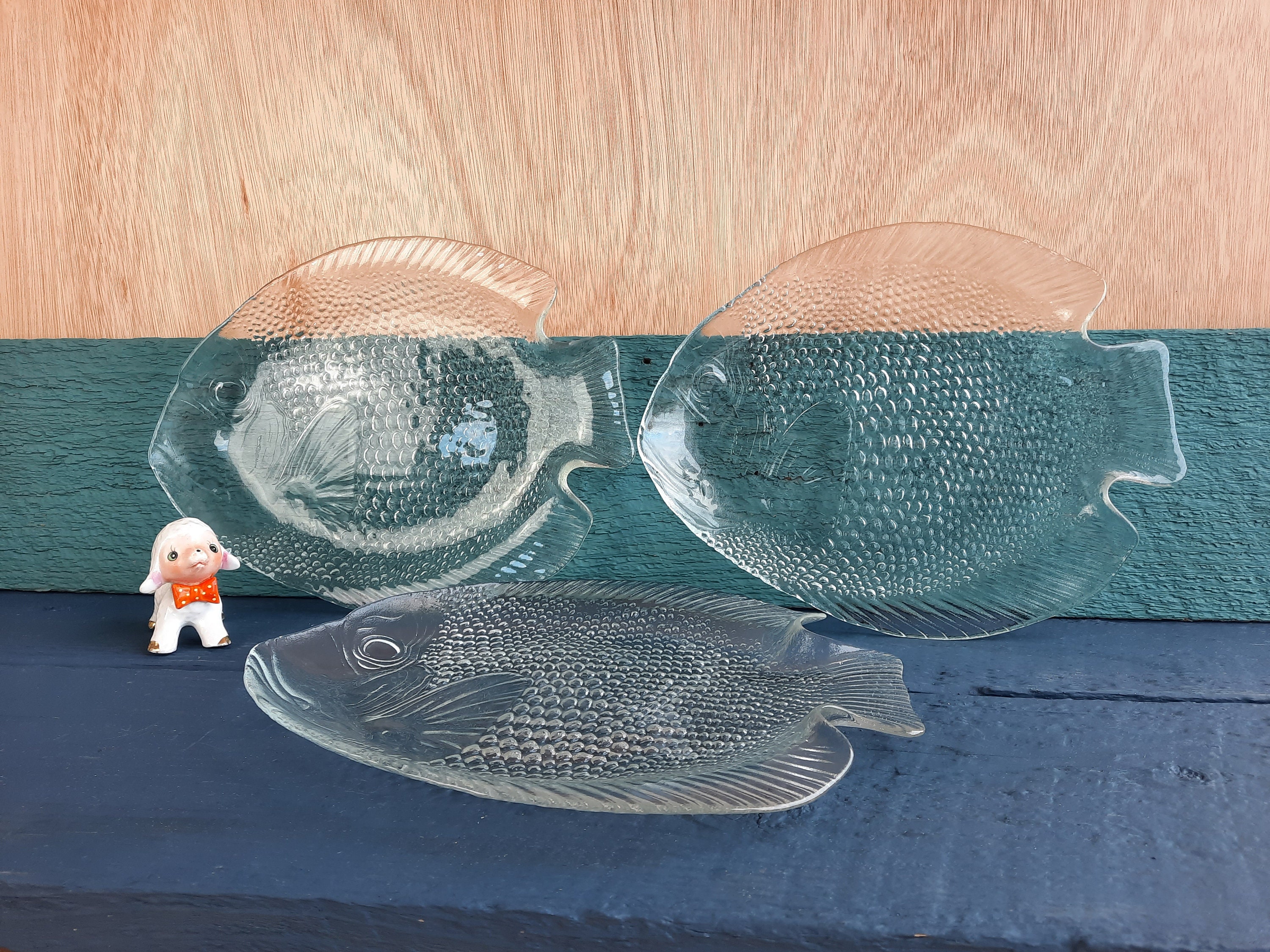 Large Arcoroc Poisson Fish Plates 1970s French Tempered Glass Tableware ...