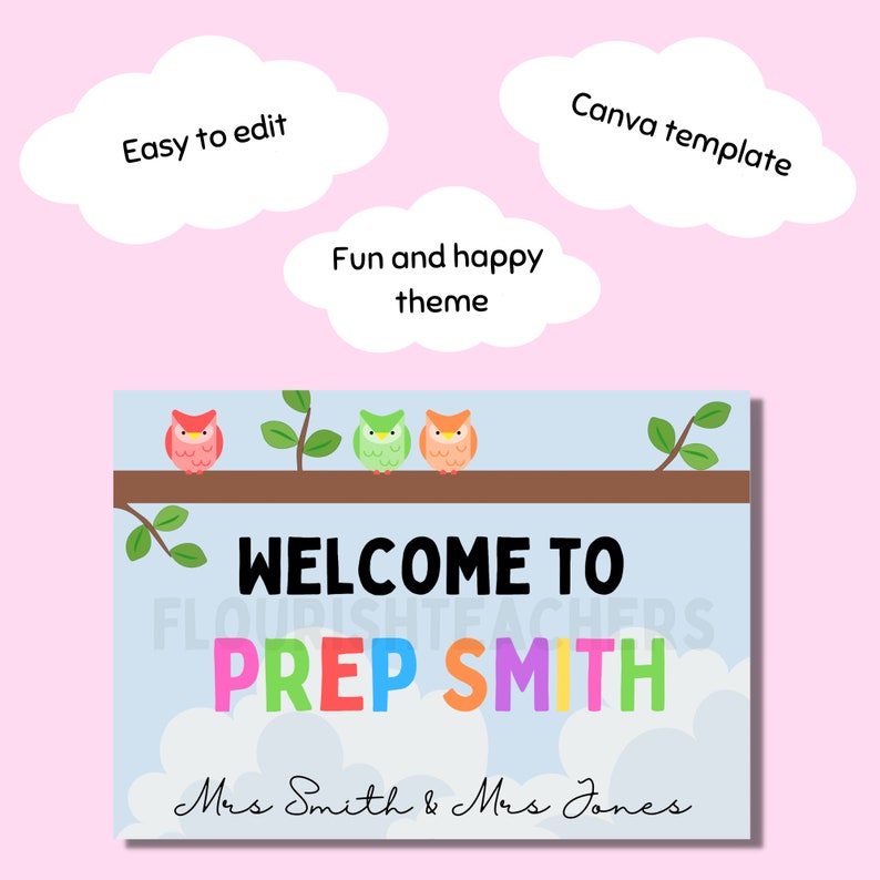 Bright Rainbow Colourful Welcome Sign Owls Preschool Kindergarten ...