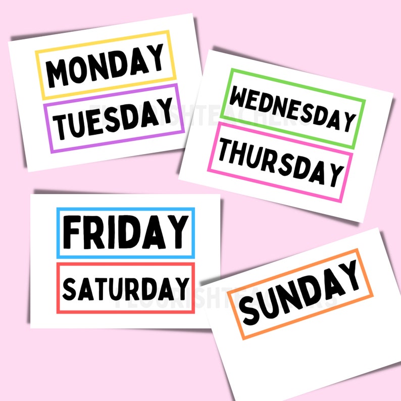 Bright Rainbow Colourful Days of the Week Visual Preschool Kindergarten ...