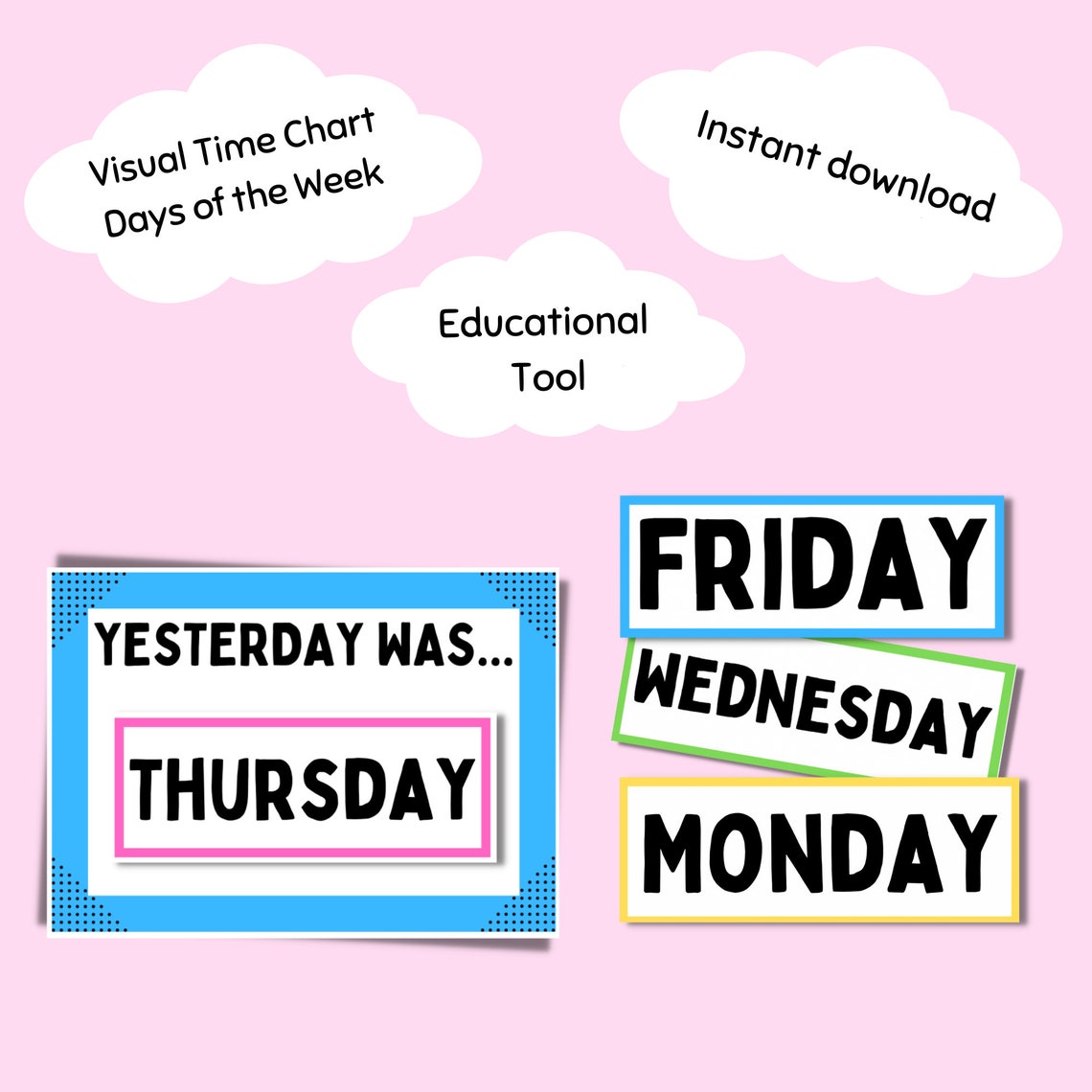 Bright Rainbow Colourful Days of the Week Visual Preschool Kindergarten ...
