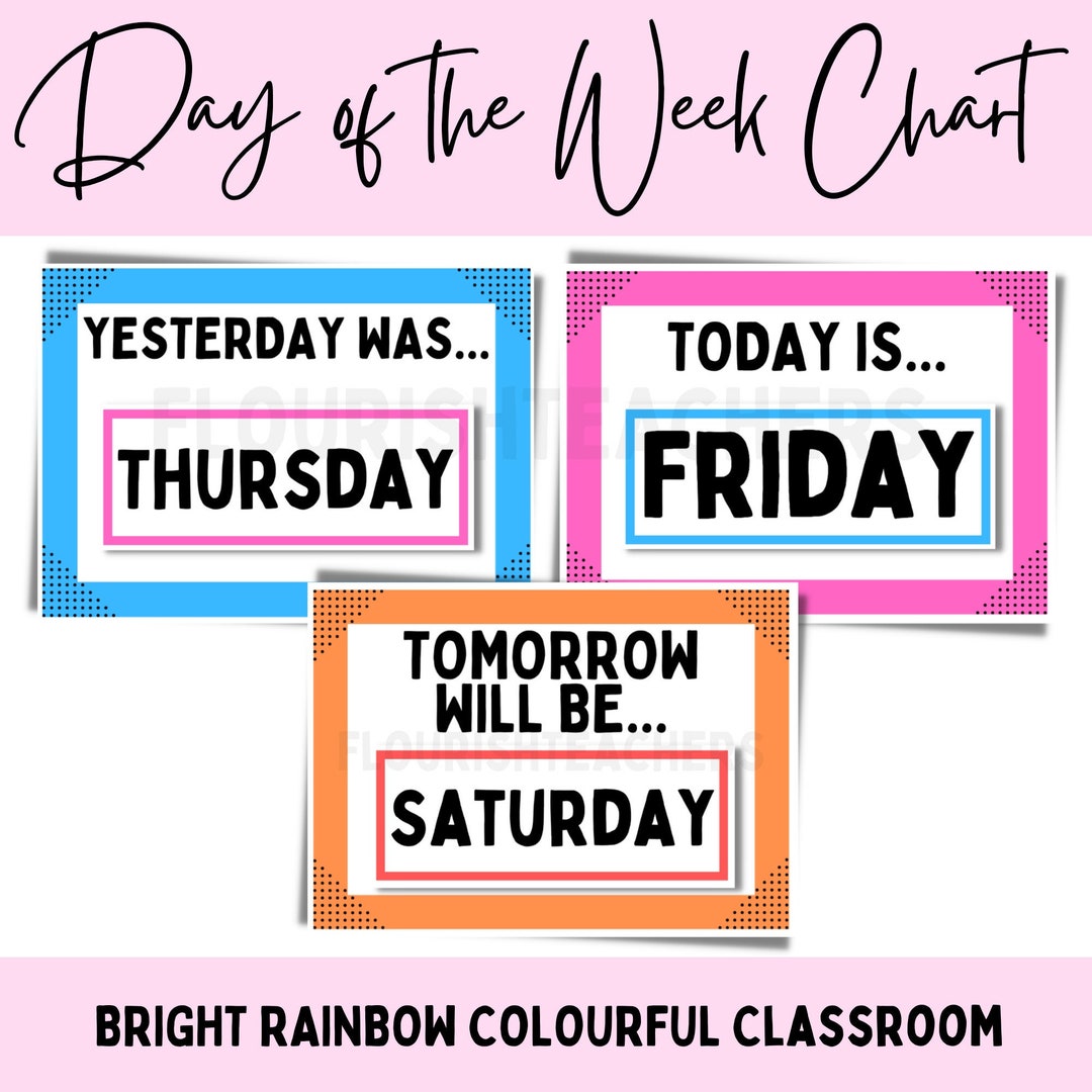 Bright Rainbow Colourful Days of the Week Visual Preschool Kindergarten ...