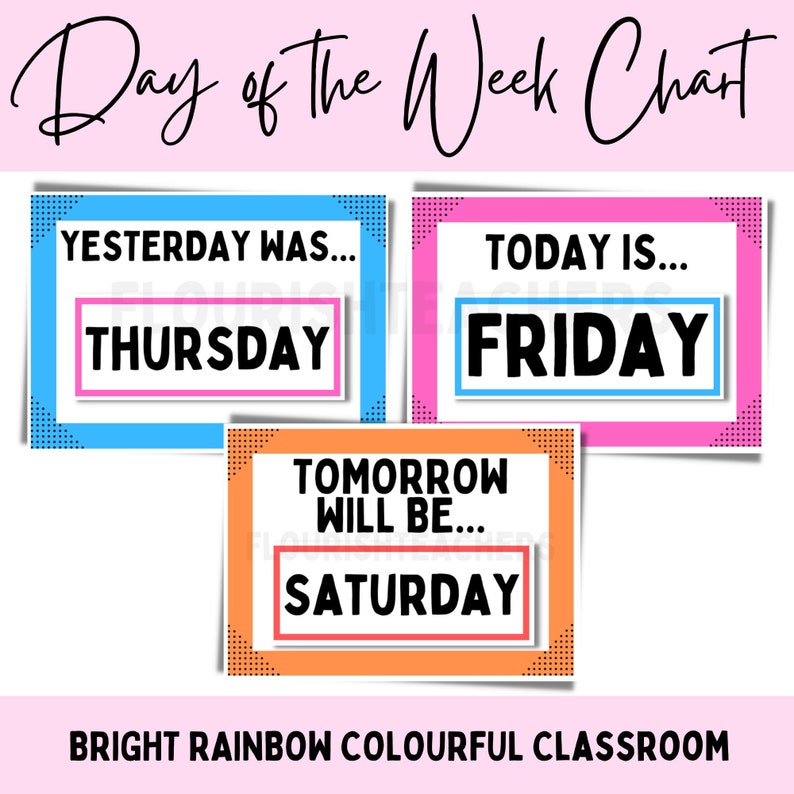 Bright Rainbow Colourful Days of the Week Visual Preschool Kindergarten ...