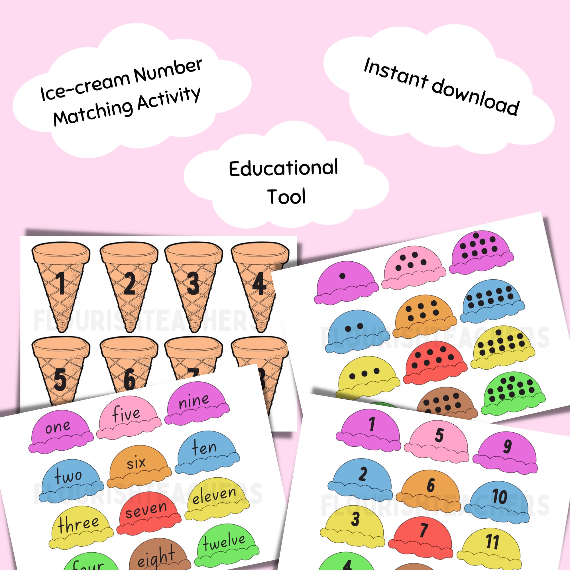 Bright Colourful Ice Cream Number Matching Activity Printable - Etsy