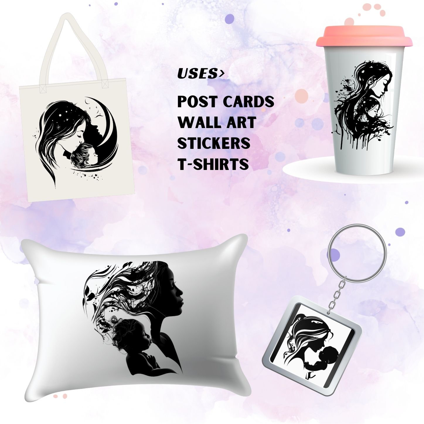 MOTHERS'S DAY Black and White Clipart PNG With Transparent Background ...