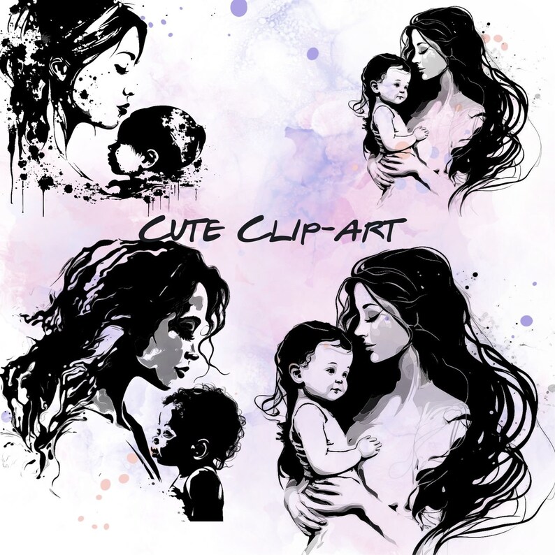 MOTHERS'S DAY Black and White Clipart PNG With Transparent Background ...