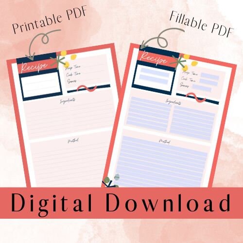 Recipe Card Template: Digital Download Editable A4 - Etsy