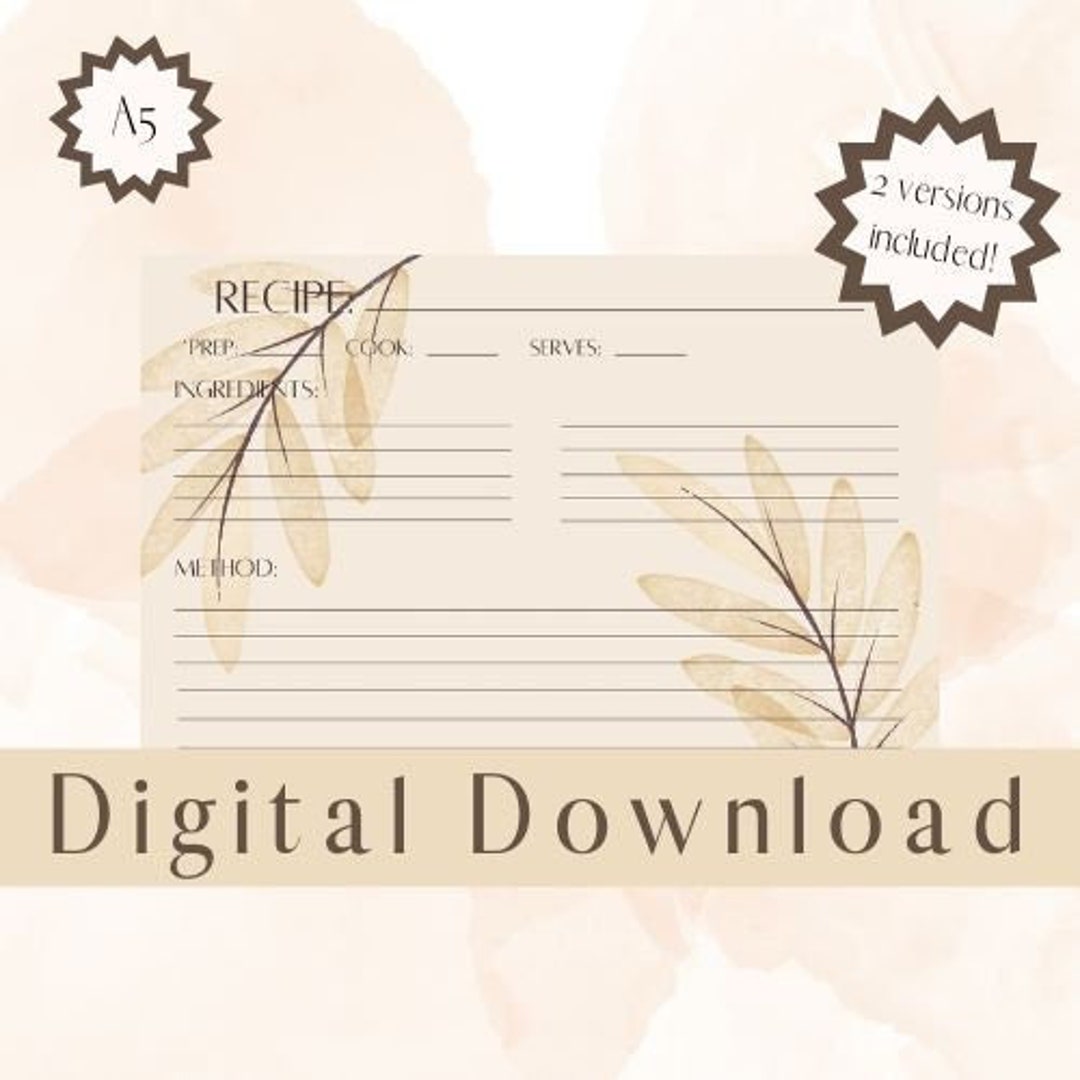 Recipe Card Template: Digital Download, Editable, A5 - Etsy