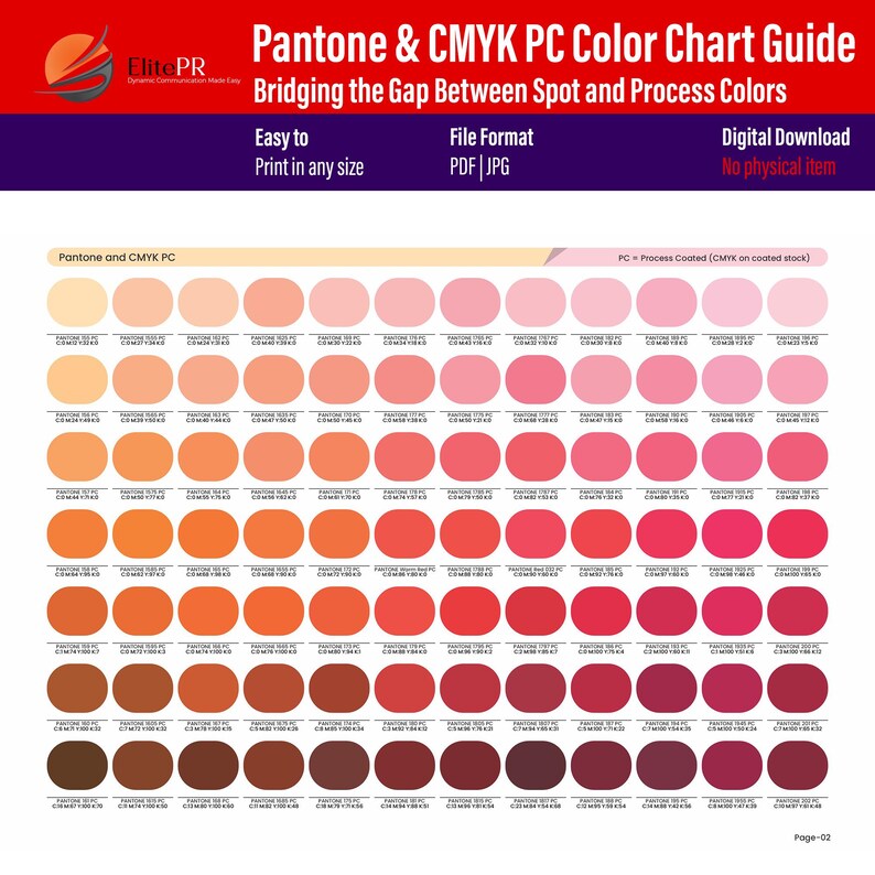 Pantone CMYK Color Chart Guide: Designer Reference (digital Download ...