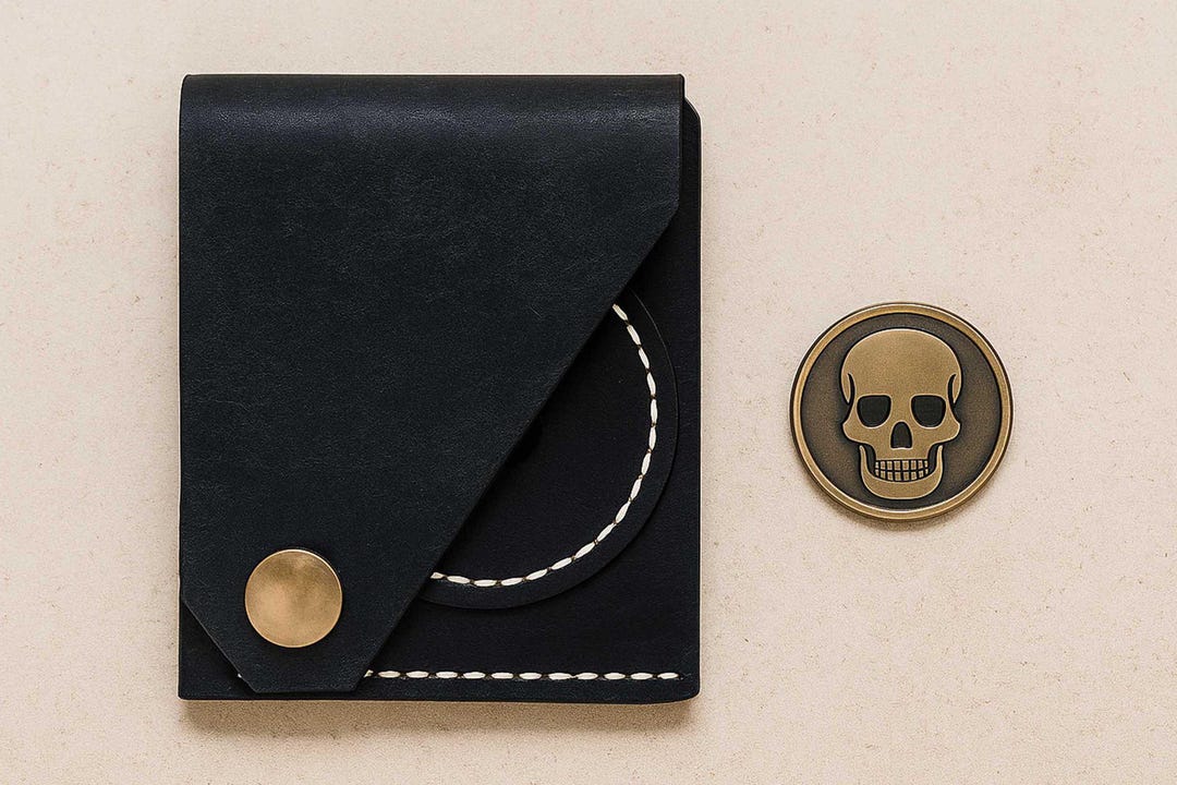 Handmade Leather Challenge Coin Wallet – Slim Bifold With Snap Closure ...