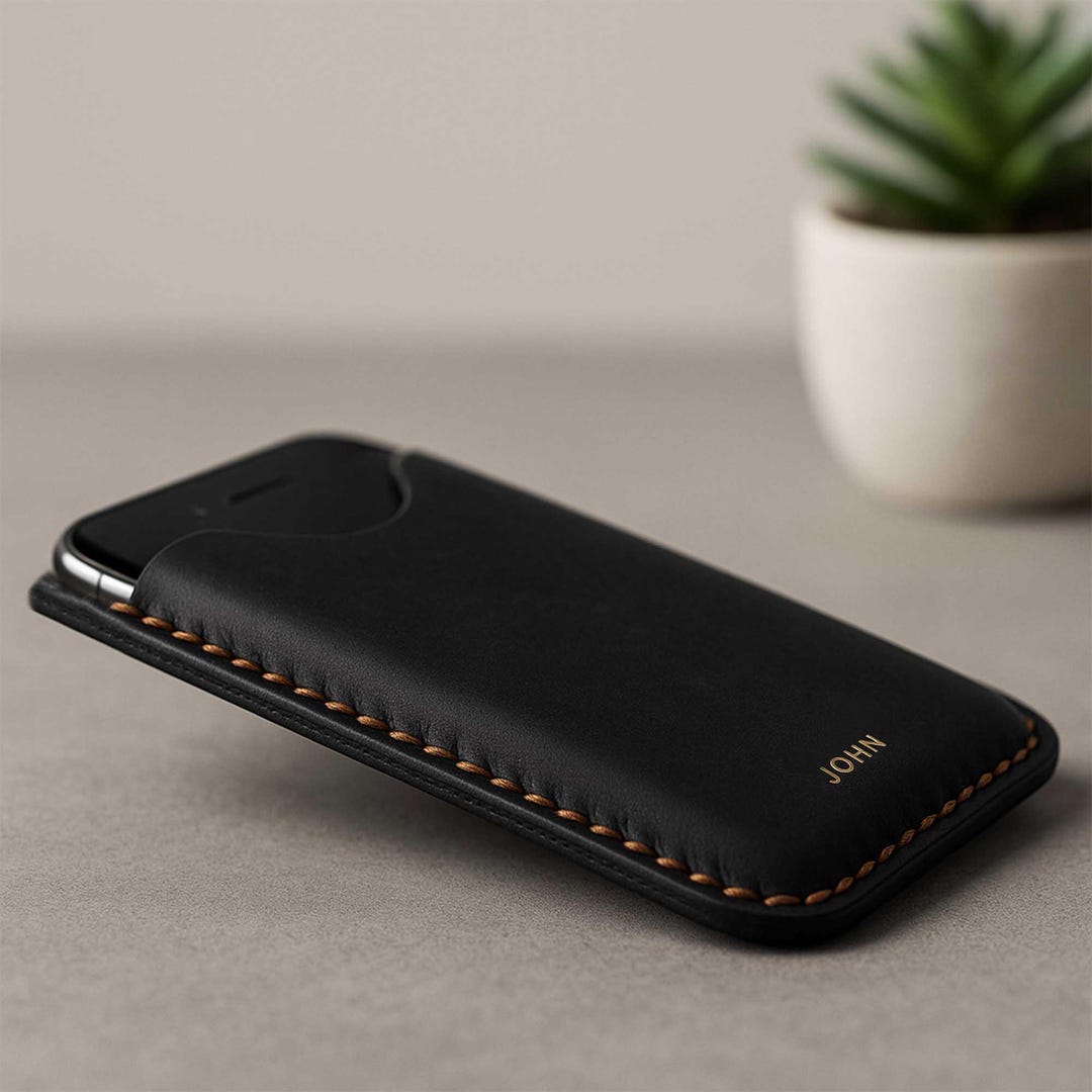 Luxury Leather Phone Sleeve – Handmade & Custom Sized Case Compatible ...