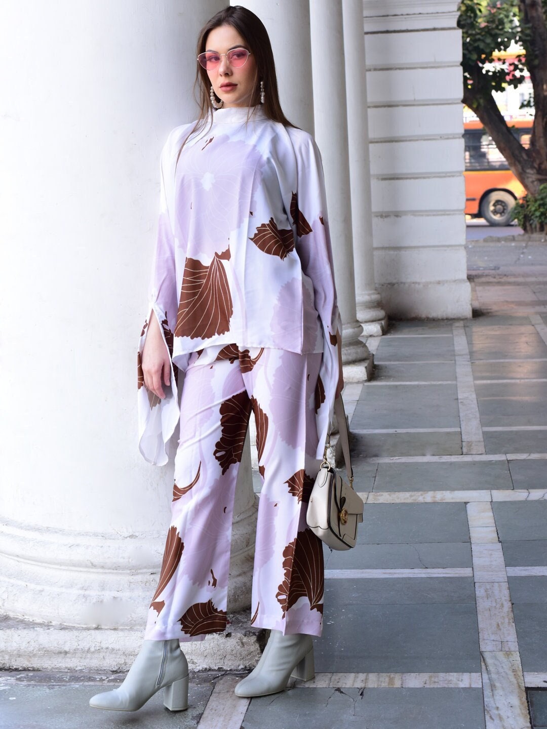 White Co-ord Set Party Wear Dress, Top Pant Set Digital Printed Co Ord ...