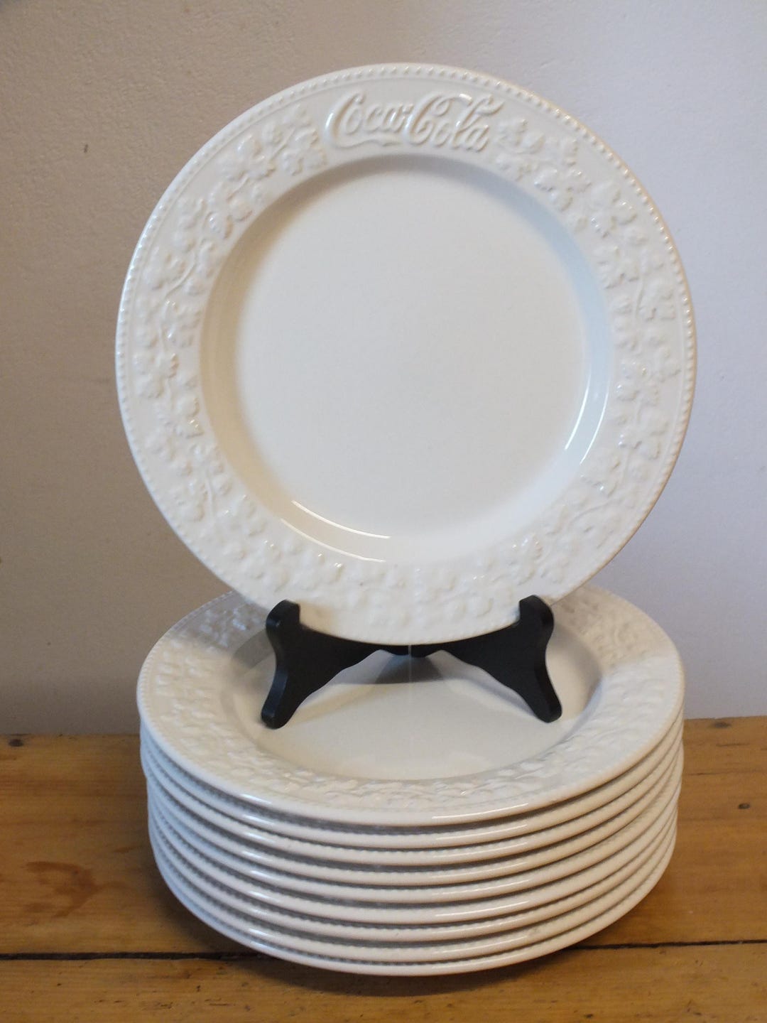 10 Large White Coca Cola Plates, Relief Decoration - Etsy