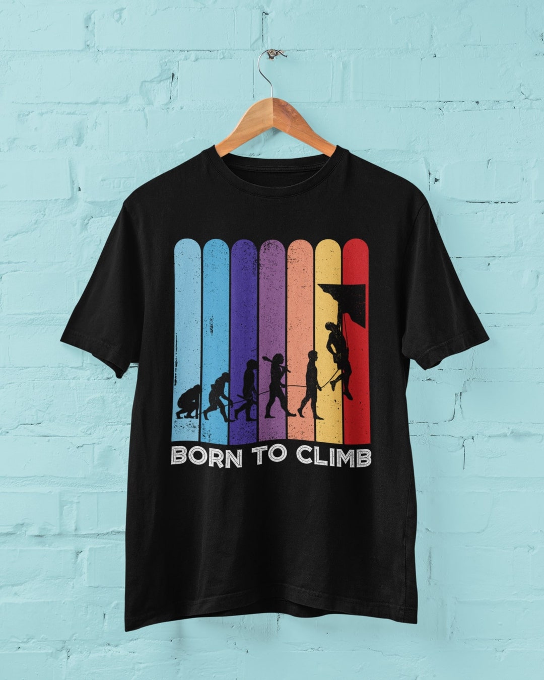 Born to Climb Evolution of Rock Climbing T Shirt From Ape Through ...