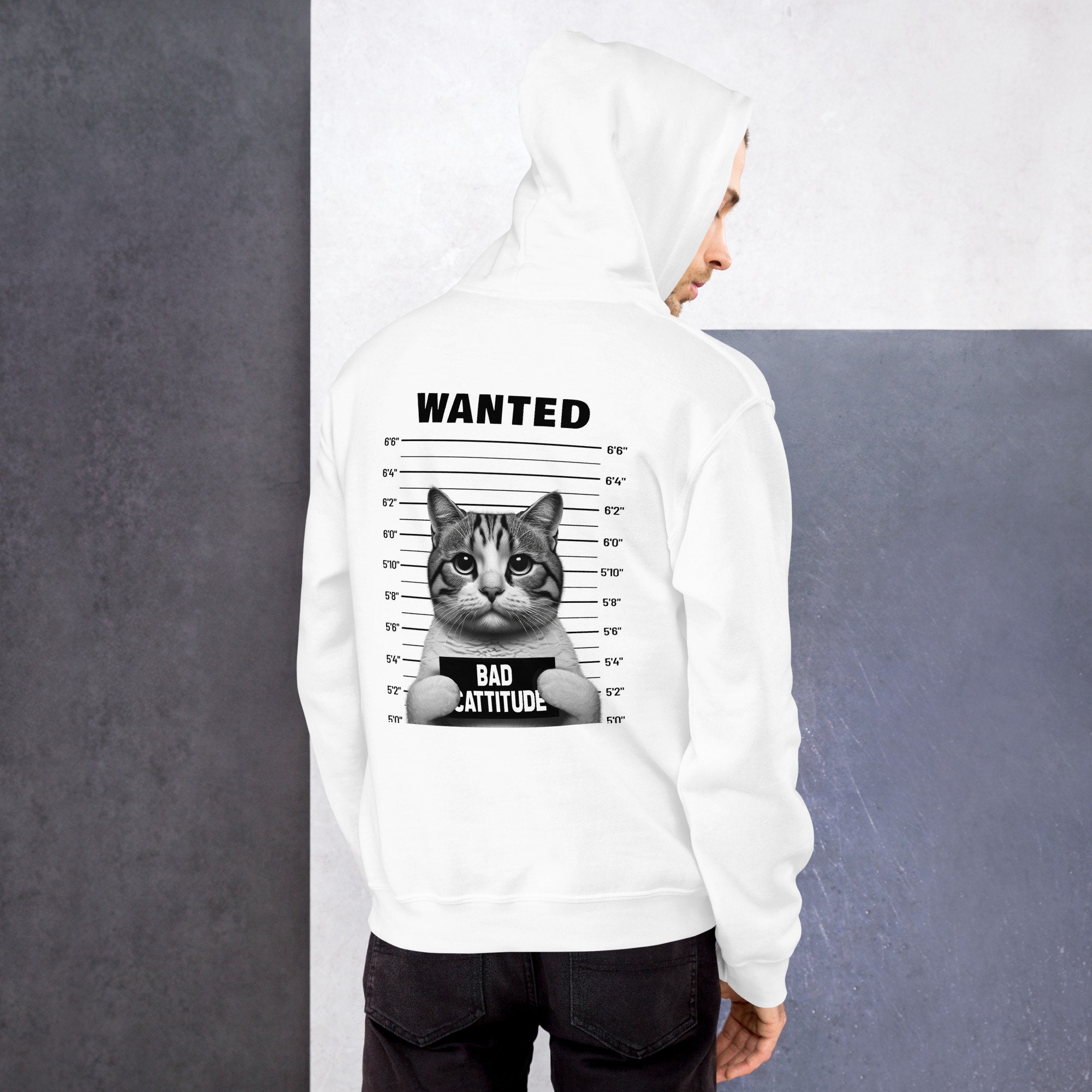Wanted: Bad Cattitude Hoodie Mugshot Cat Pullover - Etsy