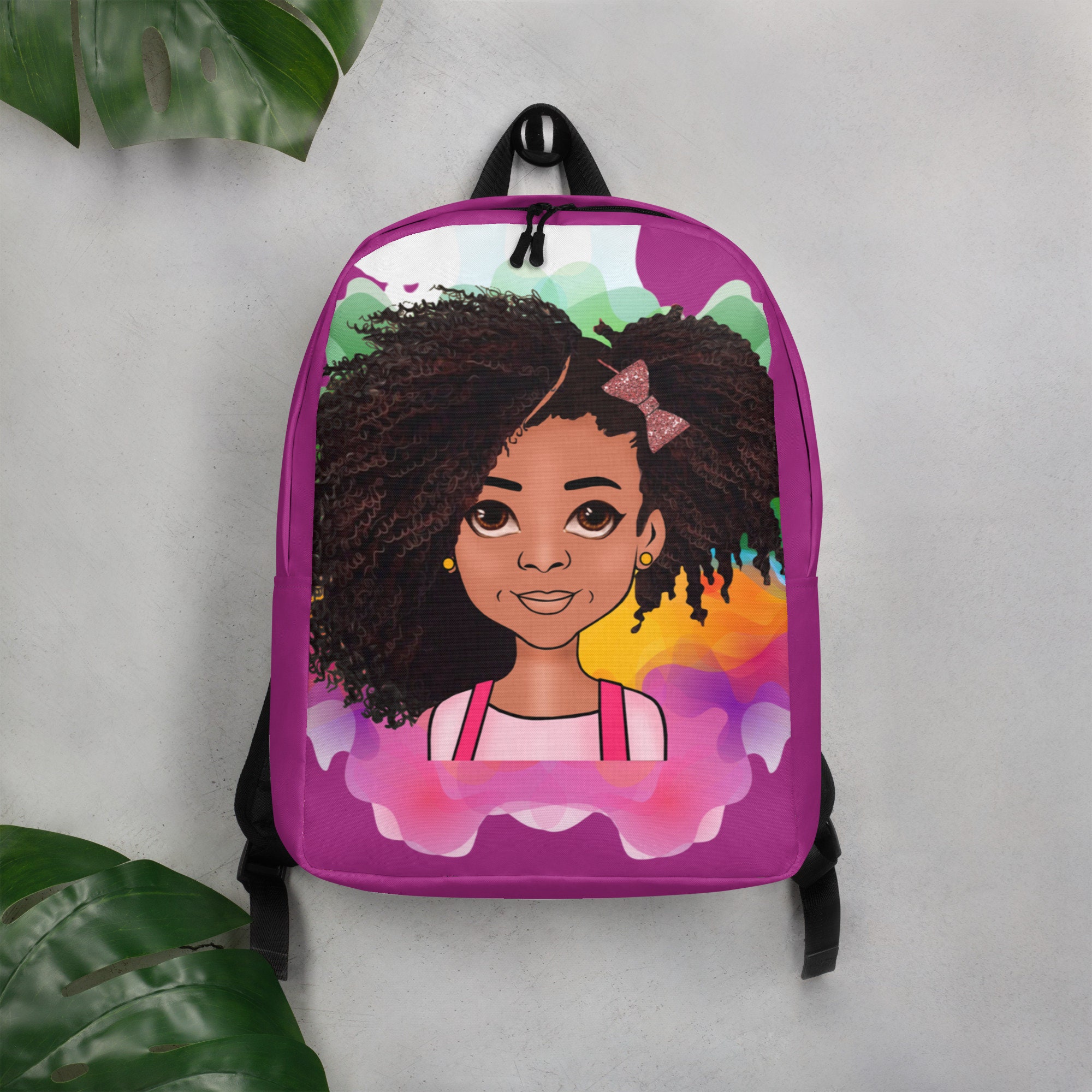 Black Girl Backpack Girls Purple Bookbag Cartoon Backpack - Etsy