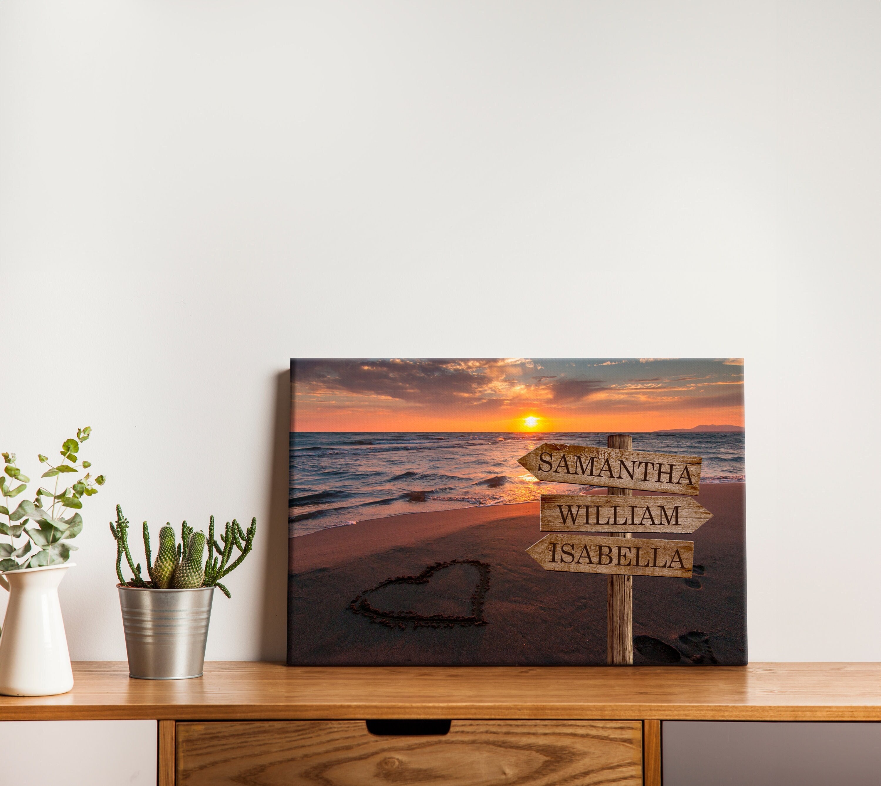Personalized Family Names Canvas Poster, Beach Sea Sunset Scenery ...