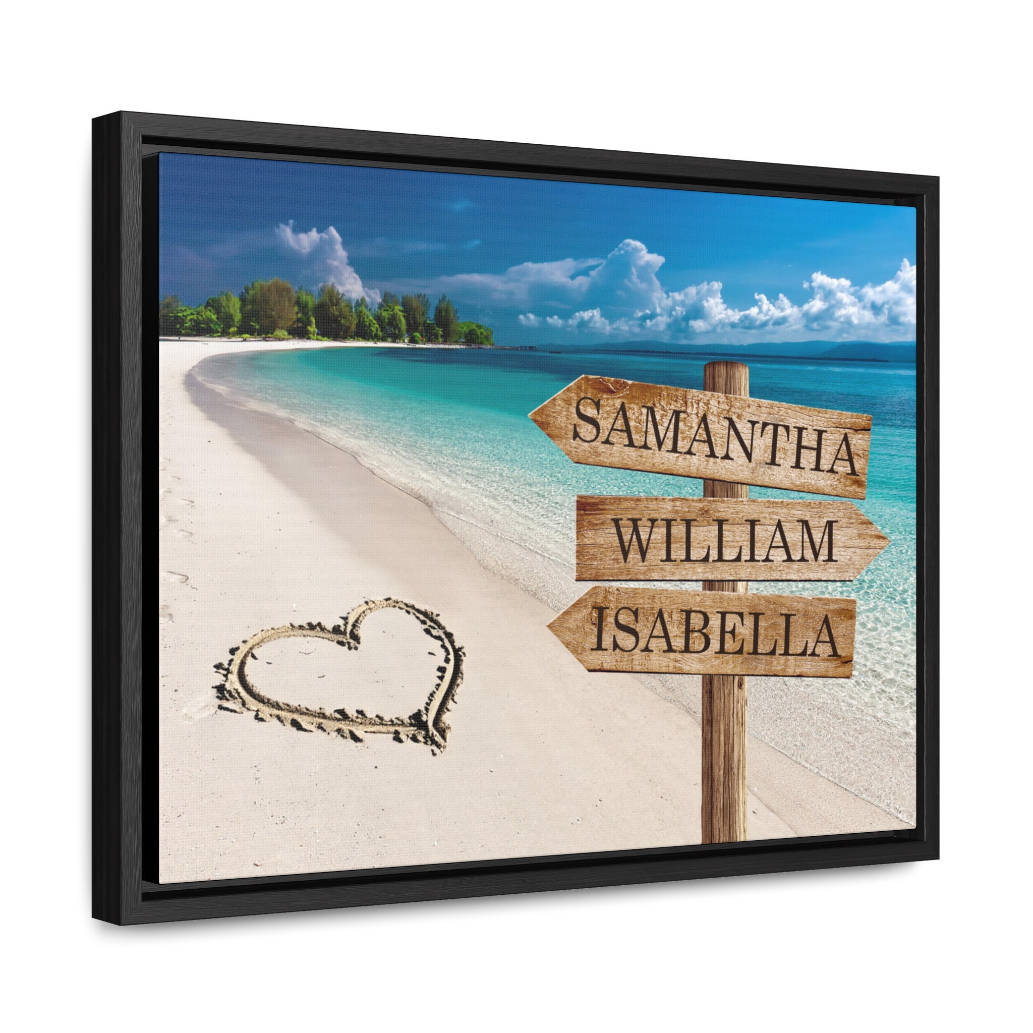 Personalized Family Names Canvas Poster, Tropical Beach Heart in Sand ...