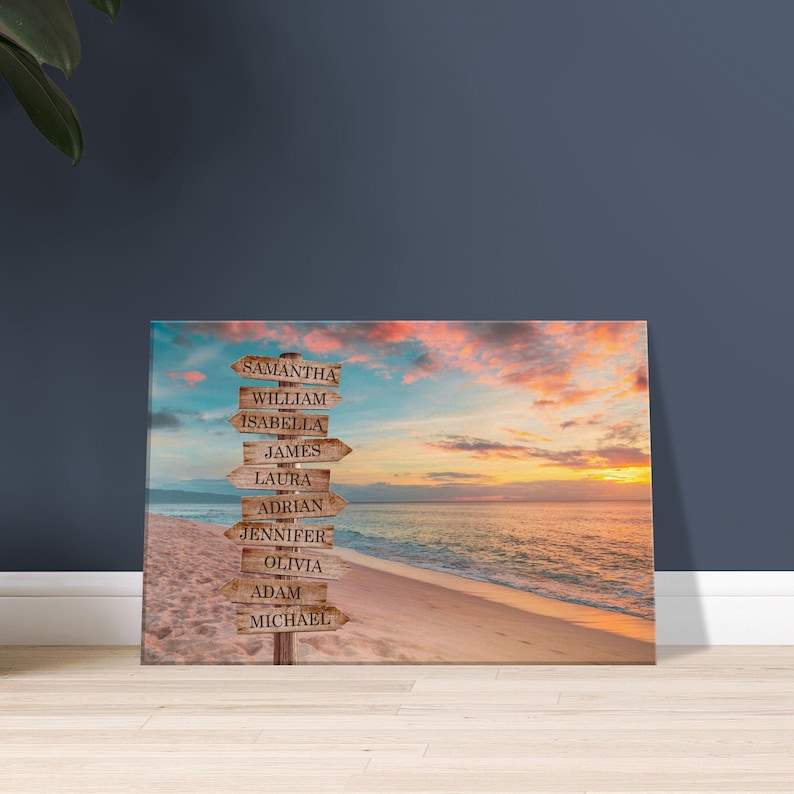Personalized Family Names Canvas Poster Beach Sea Sunset Scenery ...