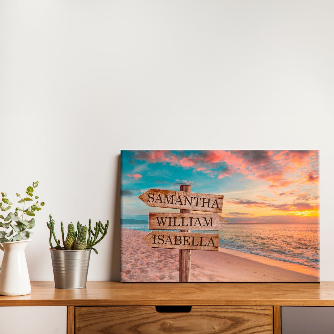Personalized Family Names Canvas Poster Beach Sea Sunset Scenery ...