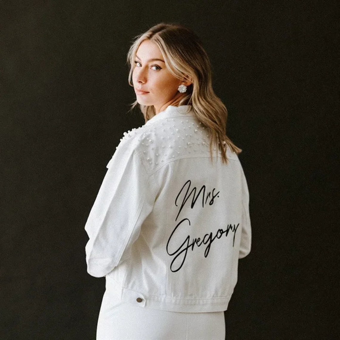 Personalised Bride Pearl Denim Jacket, Gift for Bride, Hen Party Jacket ...