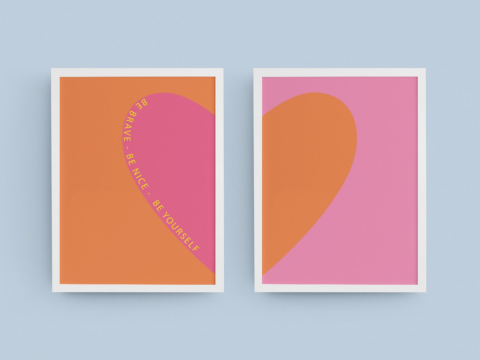 Preppy Wall Decor Double Pink Heart Pink and Orange Split - Etsy