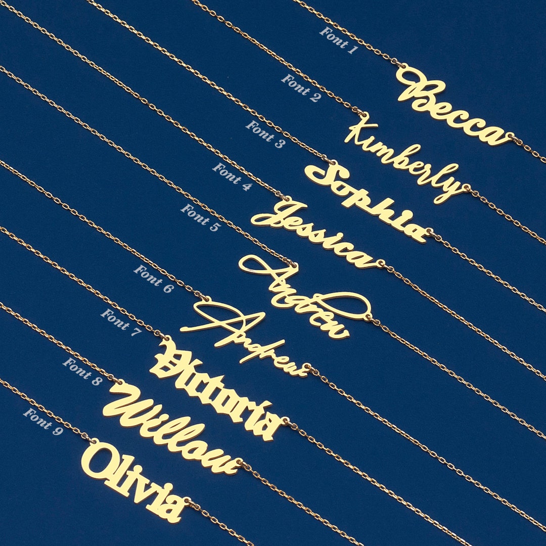 14k Solid Gold Name Necklace Gold Nameplate Necklace Solid Gold