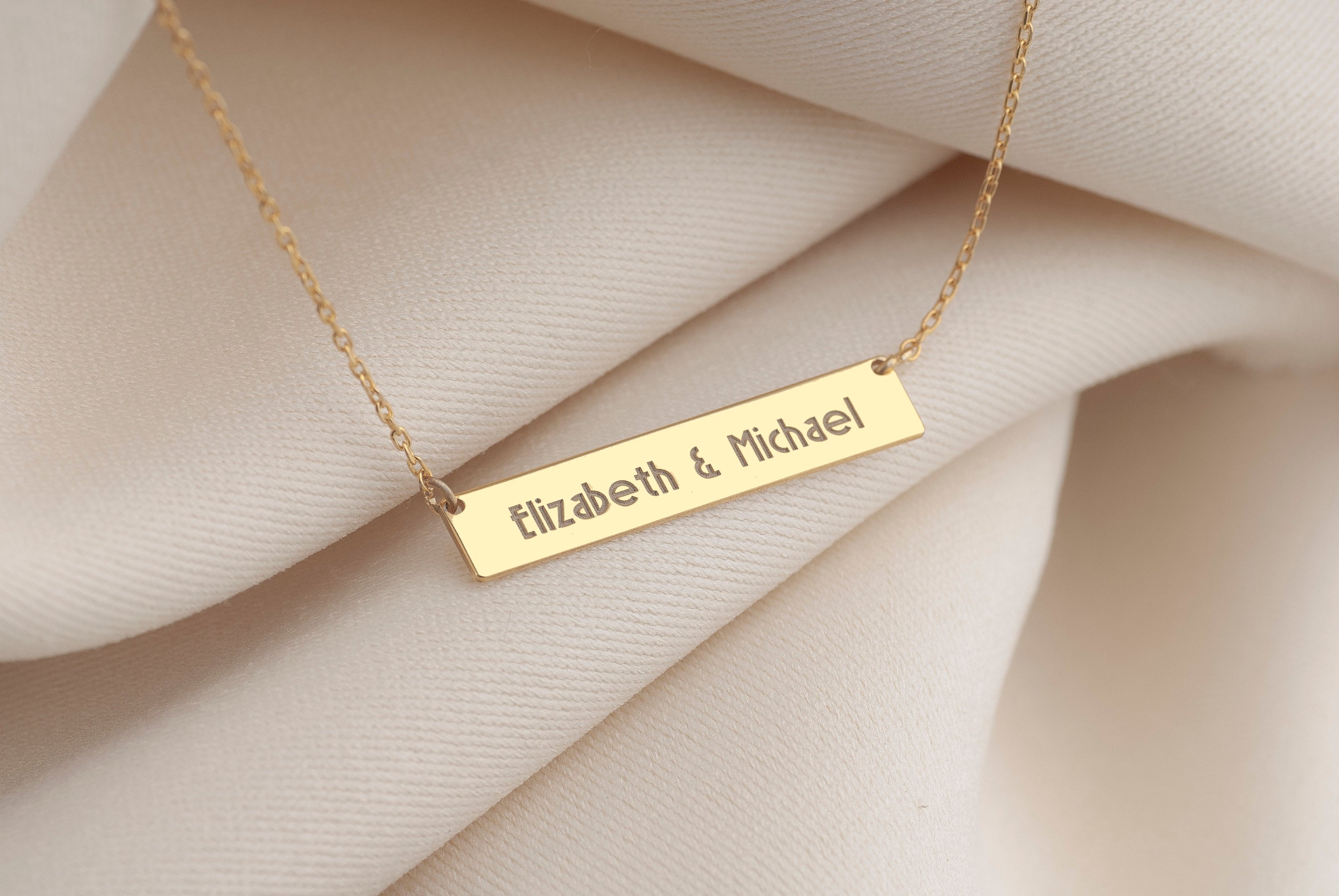 14k Gold Bar Necklace Personalized Bar Necklacename - Etsy