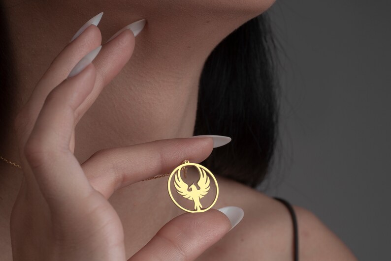 14K Gold Phoenix Necklace Gold Rising Phoenix Pendant Dainty - Etsy