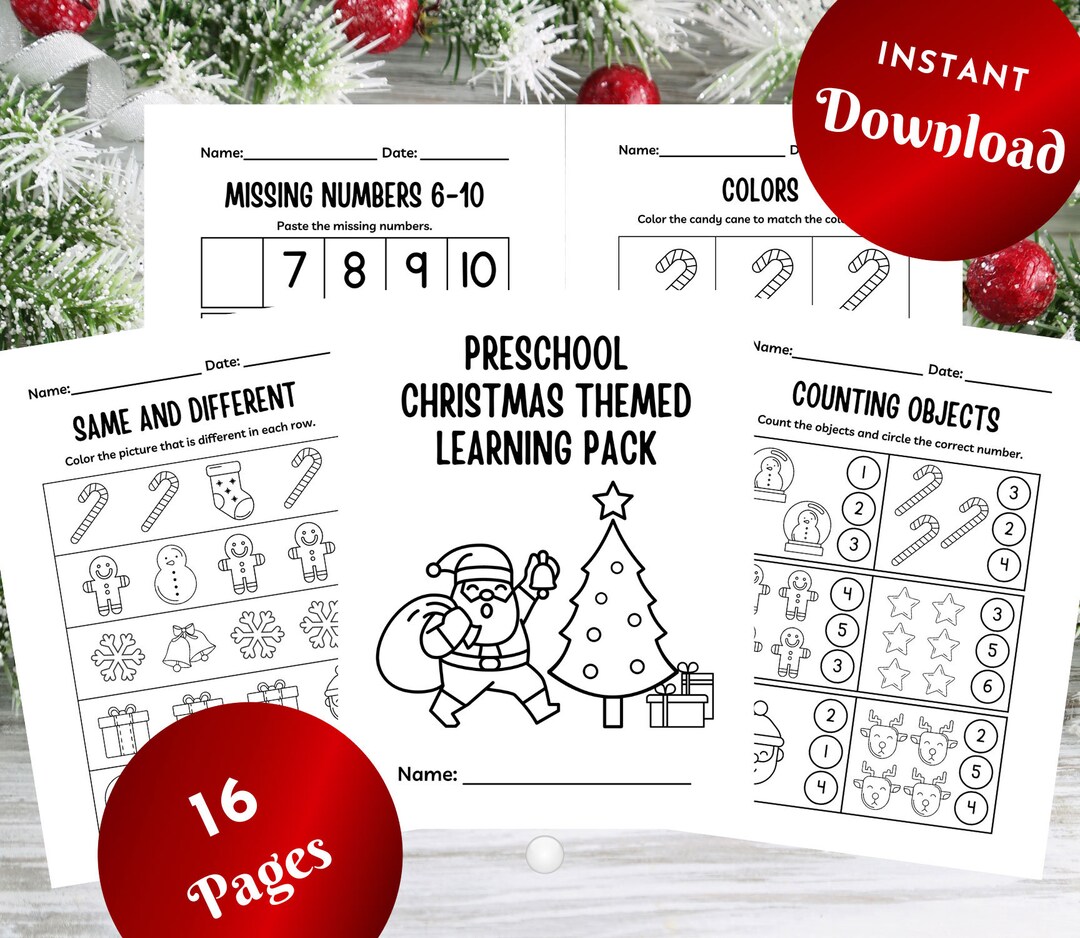 Christmas Preschool Learning Bundle, Instant Download, 16 Printable ...