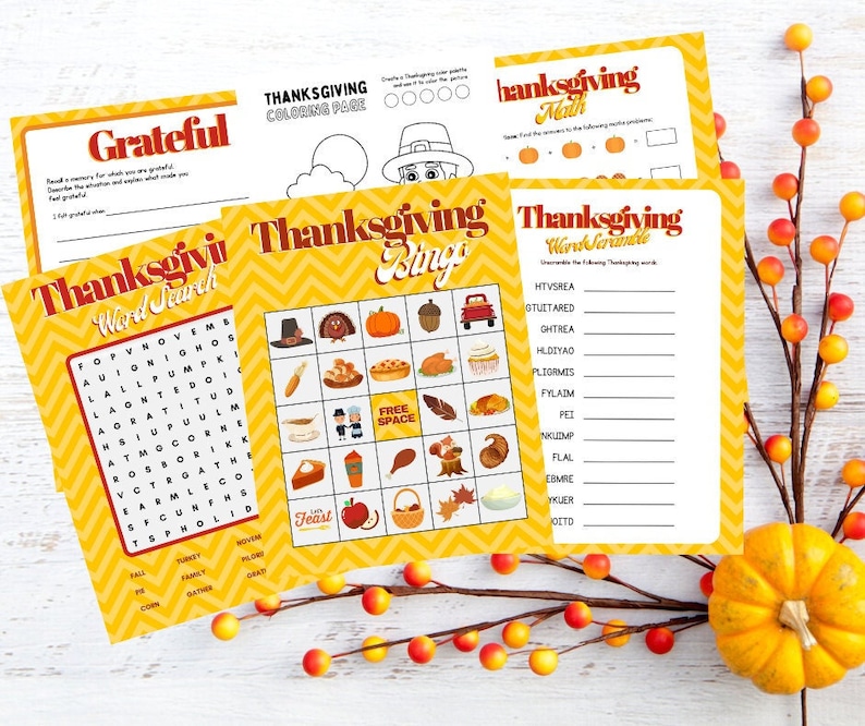 Thanksgiving Games Bundle, Instant Download, 6 Printable Games, Turkey ...