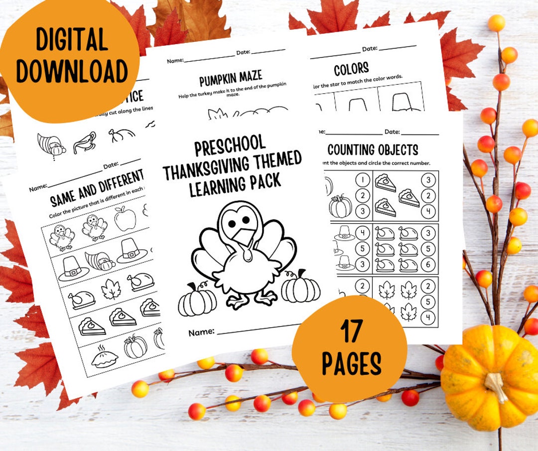 Thanksgiving Preschool Learning Bundle, Instant Download, 17 Printable ...