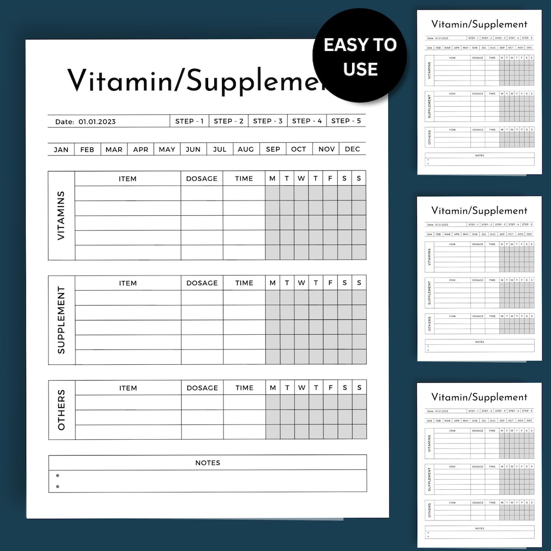 Vitamin and Supplement Planner| Vitamin Tracker Sheet| Supplement ...