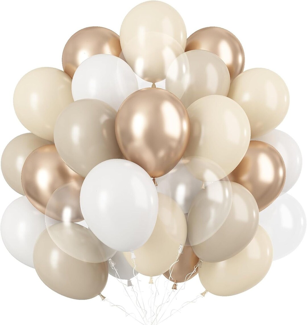 12-inch White, Beige, Sand, and Champagne Gold Balloons for Birthday ...